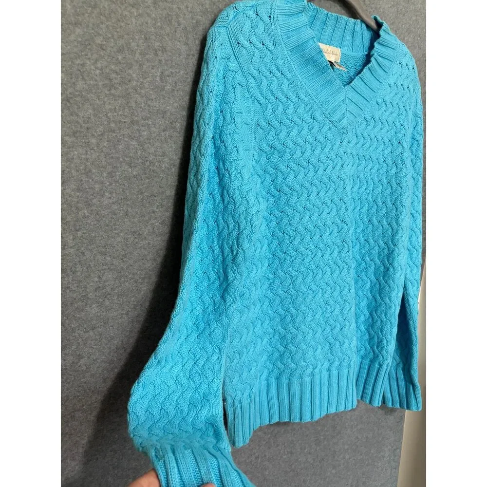 Studio Works | Sweaters | Studio Works Blue Cable Knit Sweater Cotton V ...